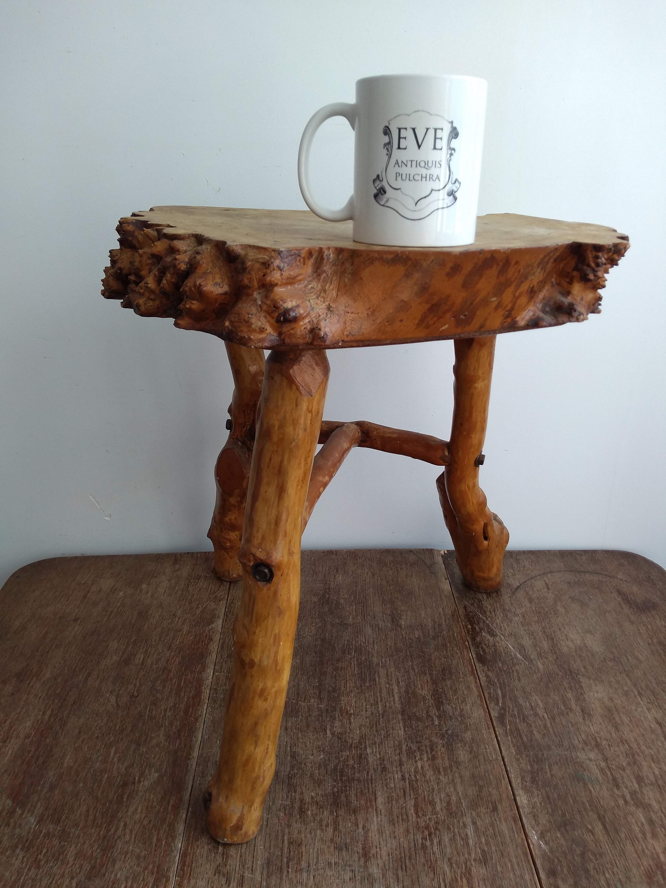 Vintage French Stool Wooden Wood Heavy Branch Log Milking Chair Seat ...