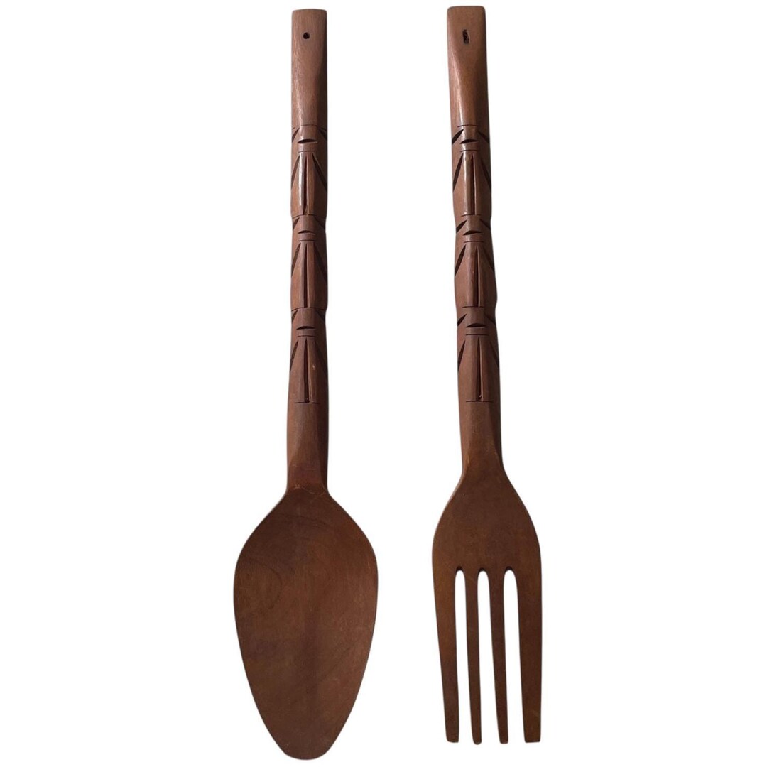 Vintage Filipino Carved Wood Wooden Large Decorative Spoon and Fork ...