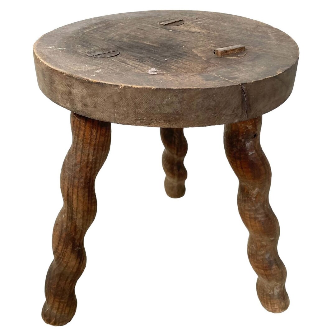 Vintage French Spiral Stool Chair Seat Wooden Wood Milking Kitchen ...