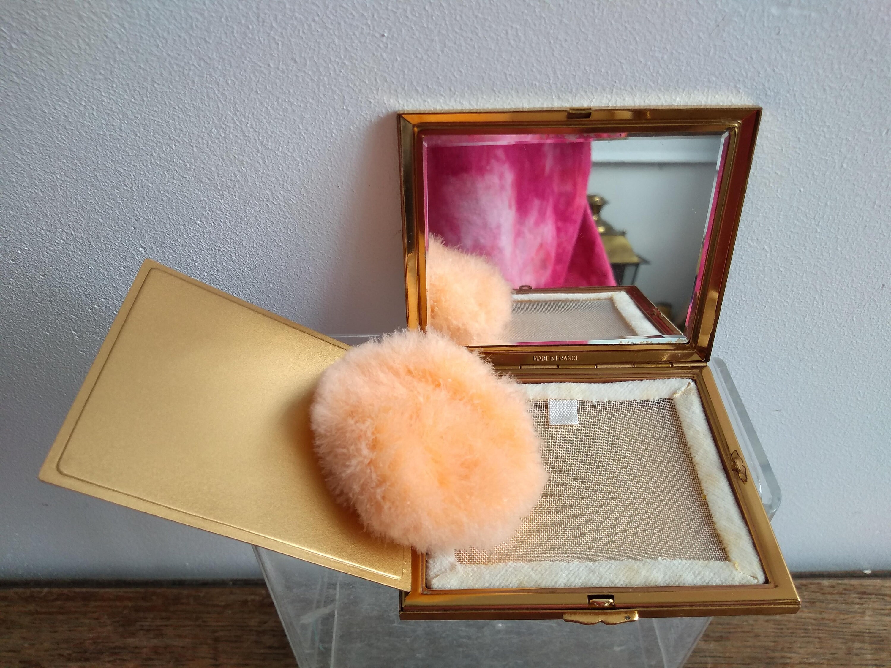 Vintage French Compact Gold Metal Powder Puff Case Decorated | Etsy