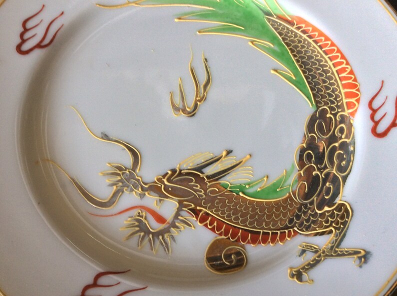 Vintage Japanese White Metalic Dragon Plates Set of 2 Side - Etsy