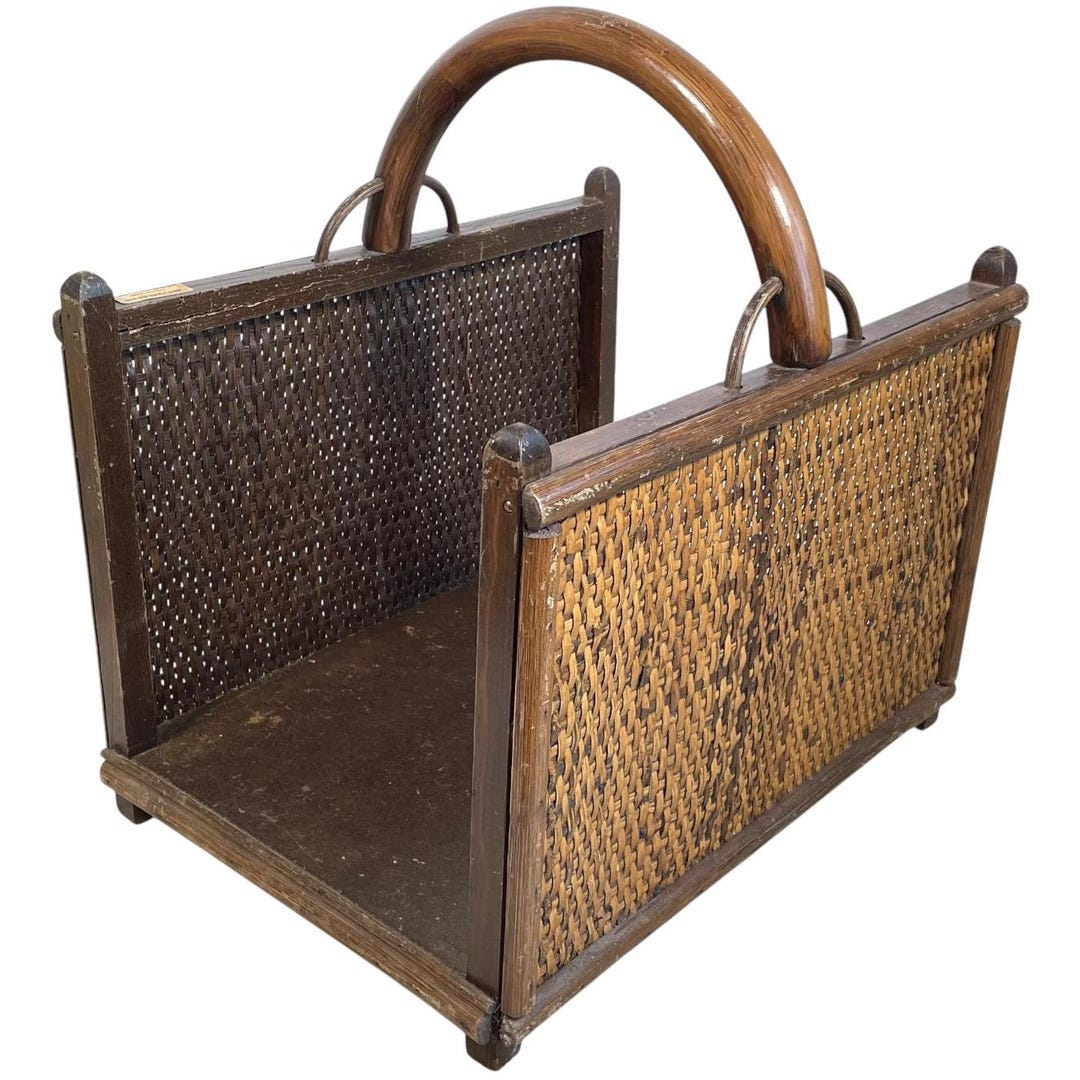 Vintage French Log Basket Carrier Fireplace Wood Holder Stacker Fire ...