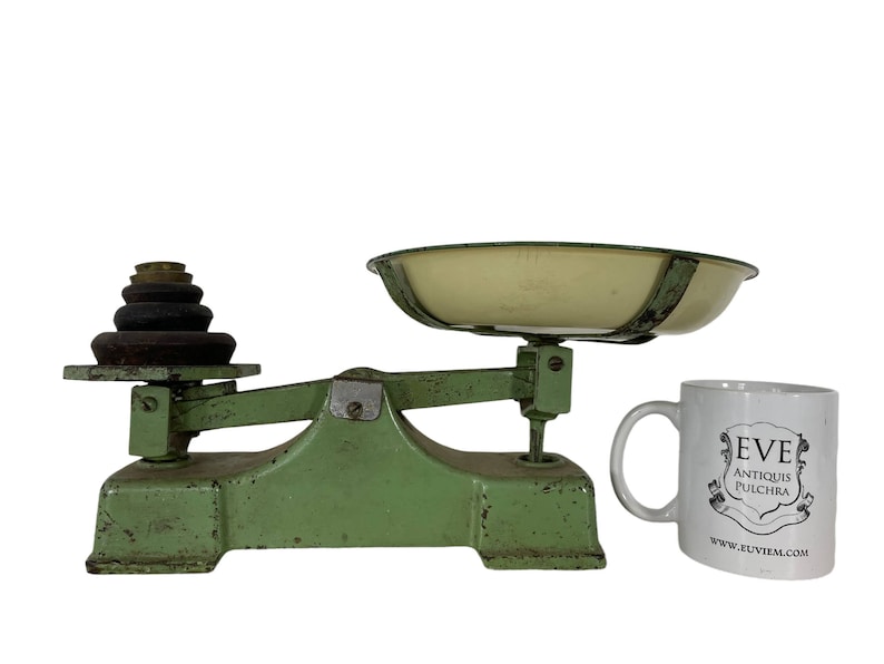 Vintage English Heavy Cast Iron Kitchen Weighing Scale With Weights ...