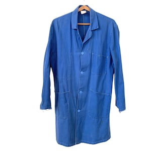 Vintage French Work Jacket Blue Uniform Lab Coat Gardening Clothes Long ...
