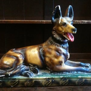 Vintage French German Shepherd Alsation Dog Large Figurine Plaster ...