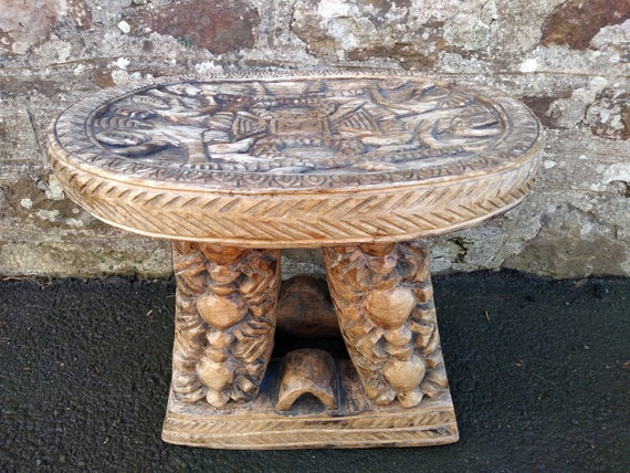Vintage African Stool Africa Ornately Carved Heavy Decorated - Etsy