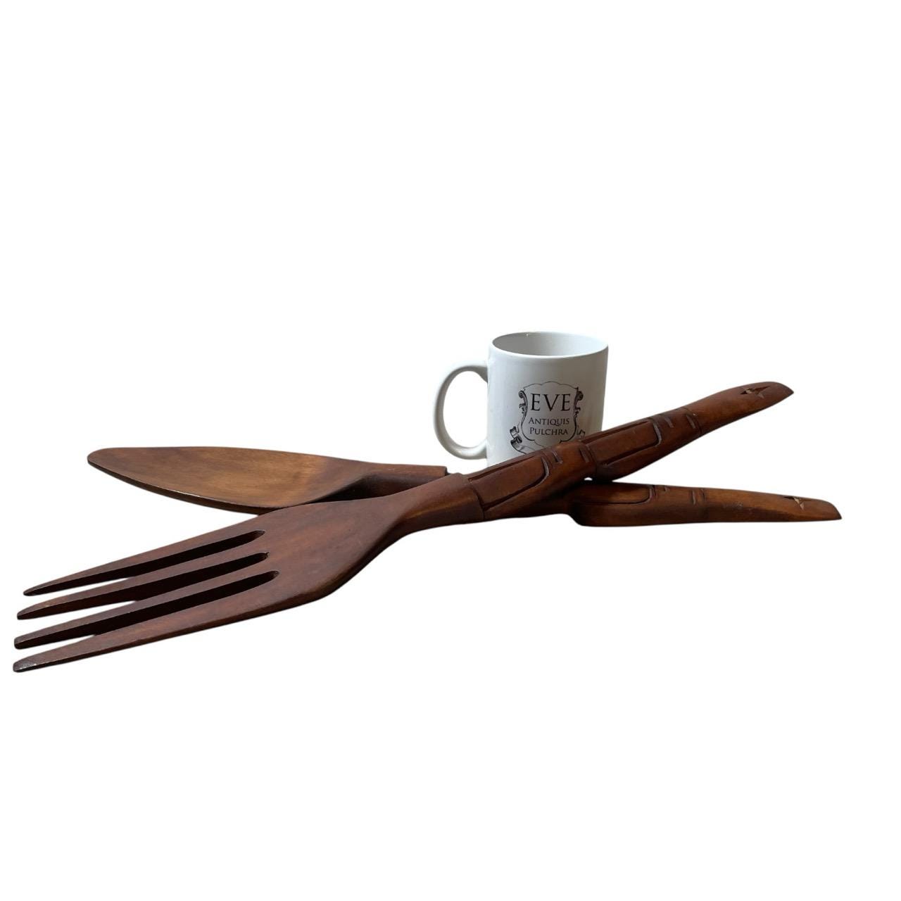 Vintage Filipino Carved Wood Wooden Large Decorative Spoon and Fork ...