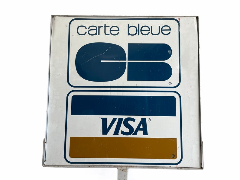 Vintage French Large External Visa Carte Bleue Metal Shop Sign on Stand ...