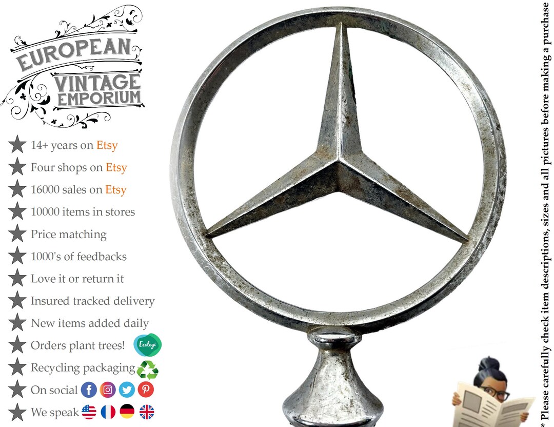 Vintage French Mercedes Car Badge Bonnet Ornament Decor - Etsy