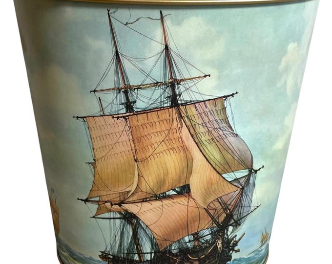 Vintage French Massilly Old Sailing Ship Metal Ancient Decorated Waste ...