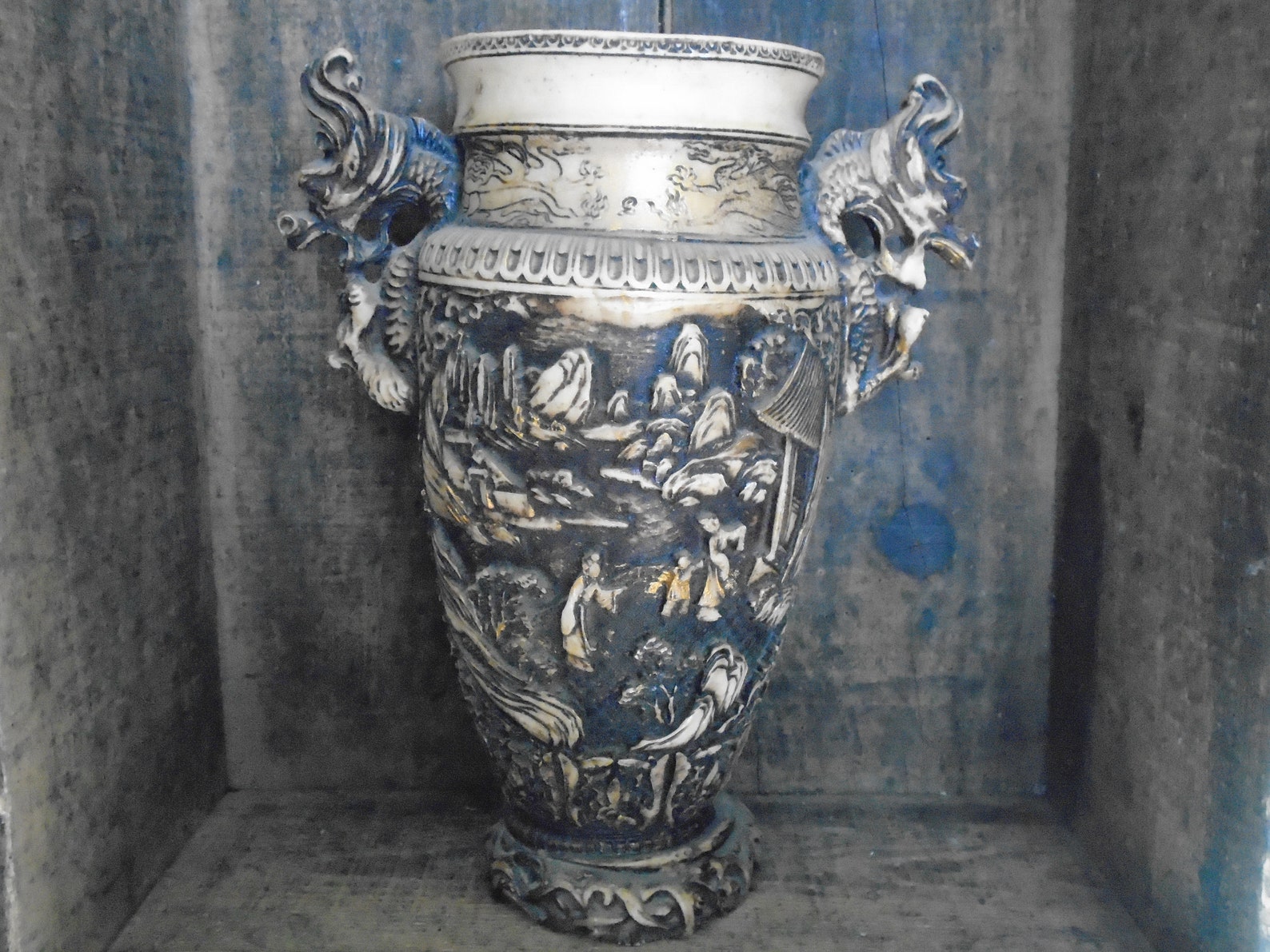 Vintage Chinese Scene Resin Faux Fake Carved Animals Tusk Horn - Etsy