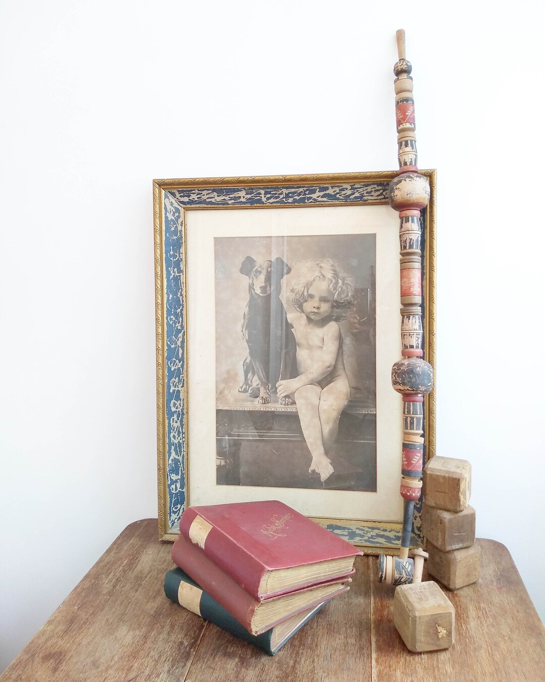 Antique English Little Girl & Dog Glass Fronted Large Photograph Print ...