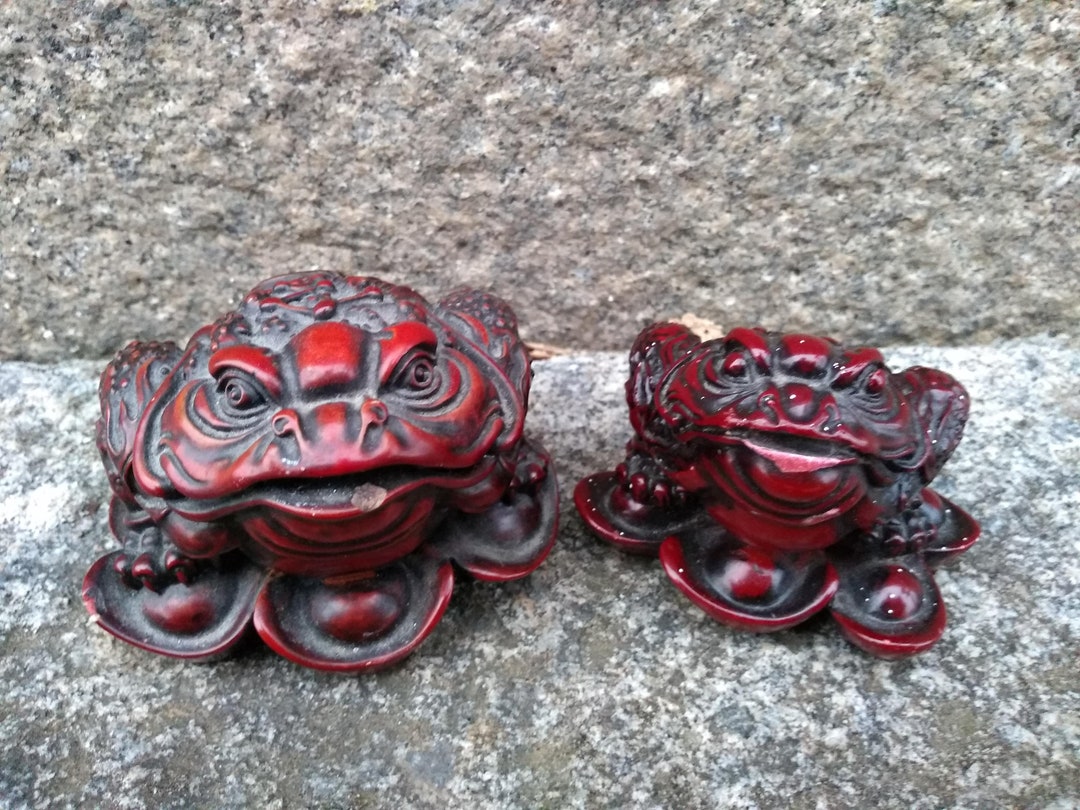 Vintage Chinese Resin Red Black Frogs Pair Decorative Ornaments Gift ...