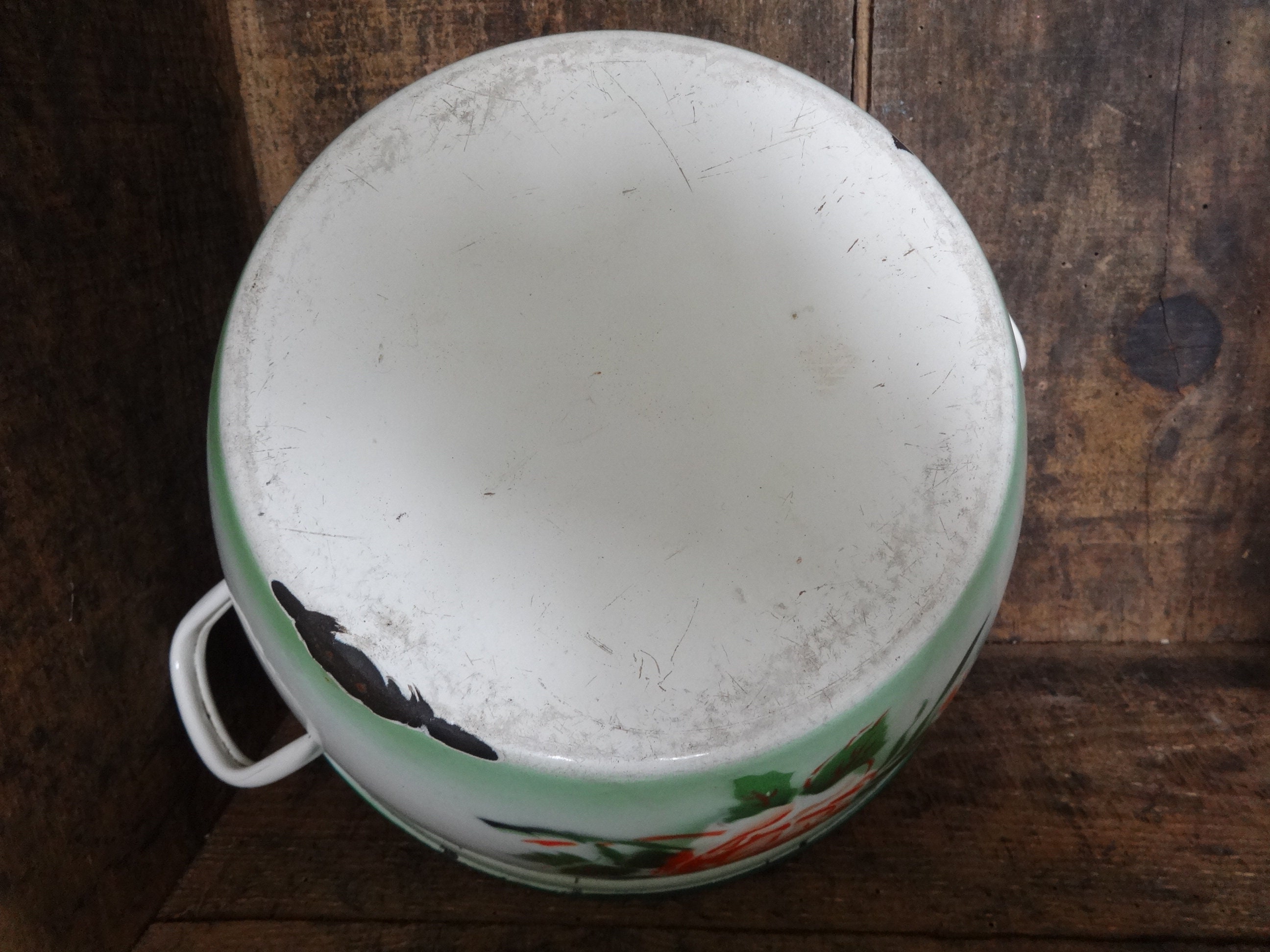 Vintage French Rose Decorated Enamel Cooking Pot Saucepan Kitchen ...