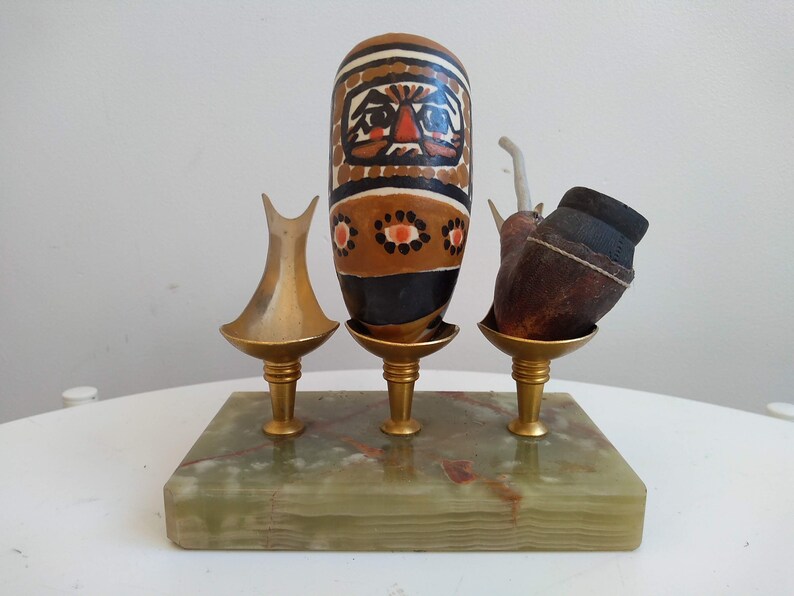 Vintage French Polished Stone Marble Brass Metal Triple Pipe - Etsy