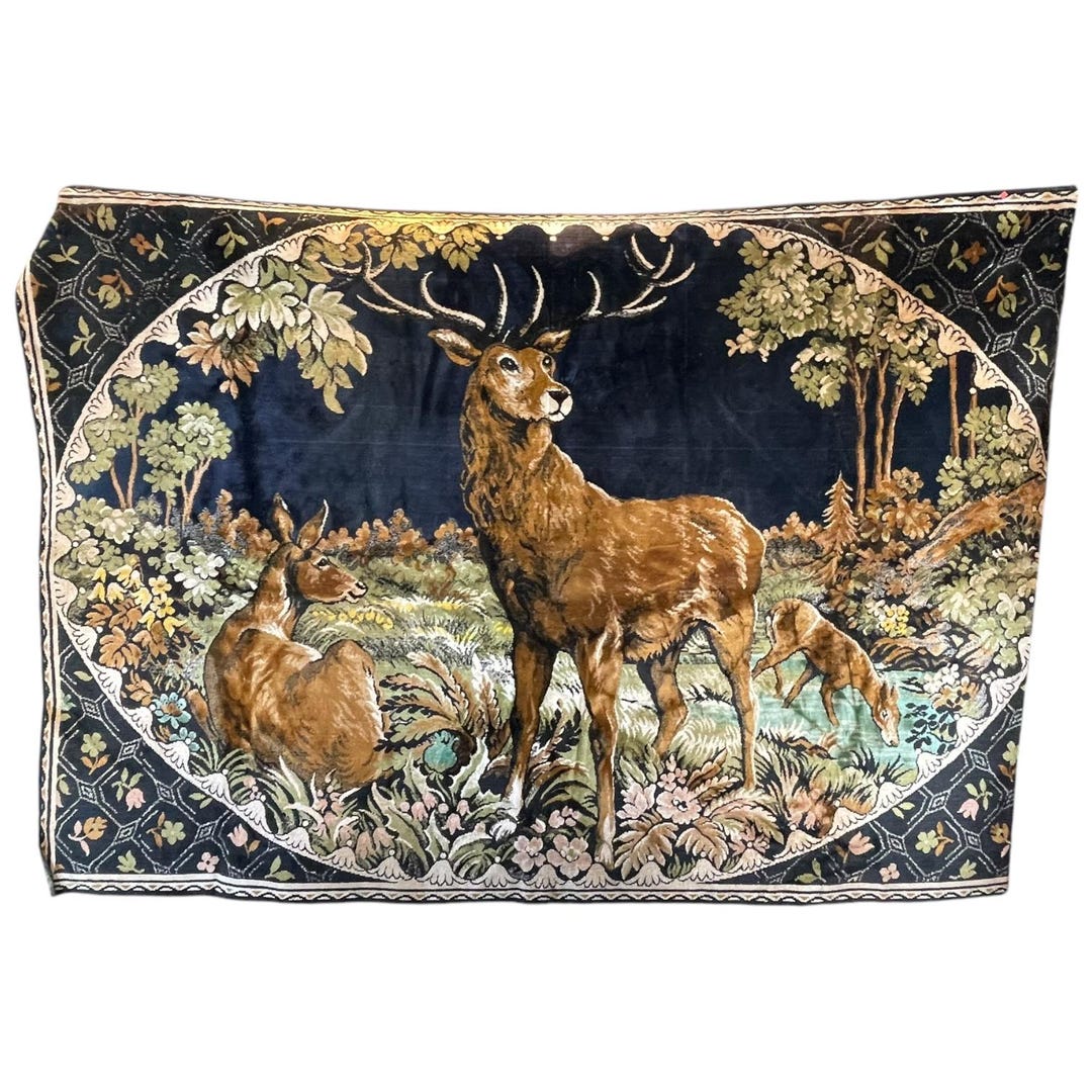 Vintage Moroccan Deer Stag Woodland Wall Hanging Carpet Floor Mat Rug ...