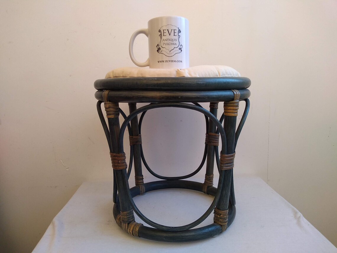 Stool Vintage French Wood Wooden Pole Sea Blue Green Cushioned Compact ...