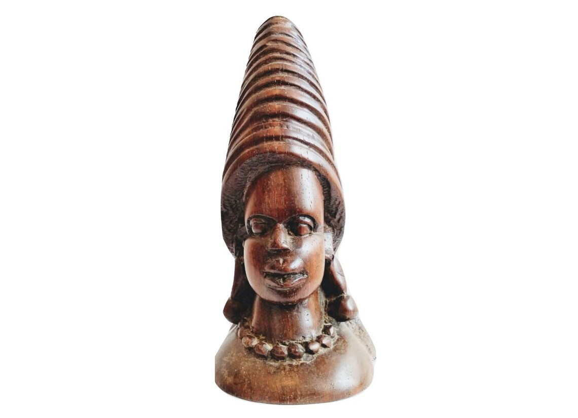 Vintage African Wood Wooden Woman Female Lady Hat Bust Idol Statue ...
