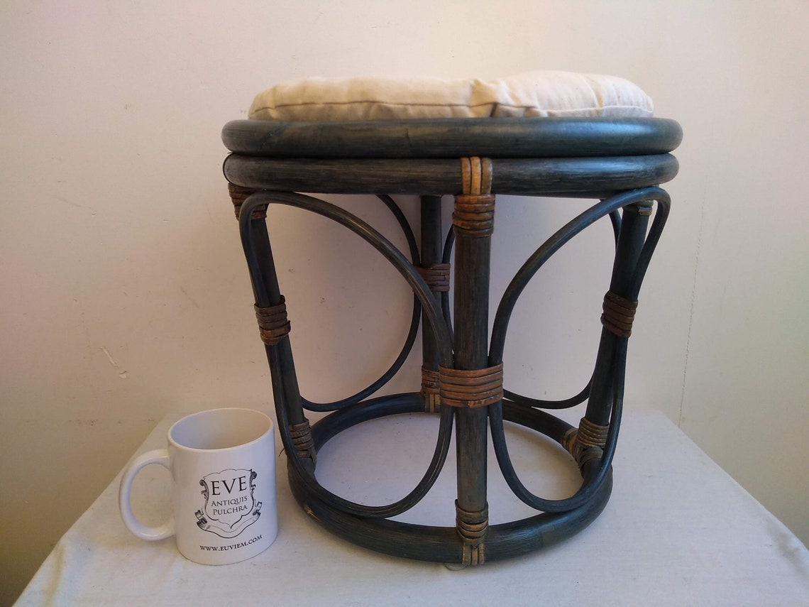 Stool Vintage French Wood Wooden Pole Sea Blue Green Cushioned Compact ...