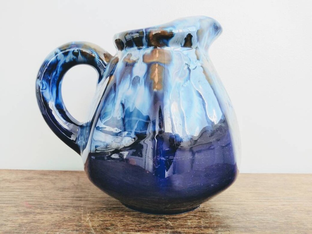 Vintage French Blue Ceramic Glazed Carafe Caraffe Milk Jug Handled ...