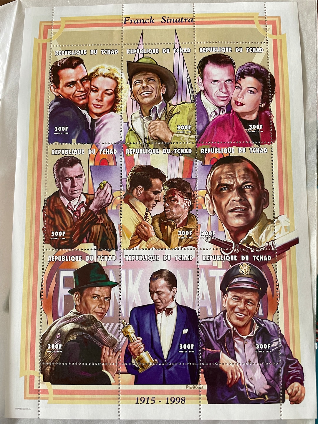 Vintage Postage Stamp Sheet Frank Sinatra Unused Set of Nine Chad ...