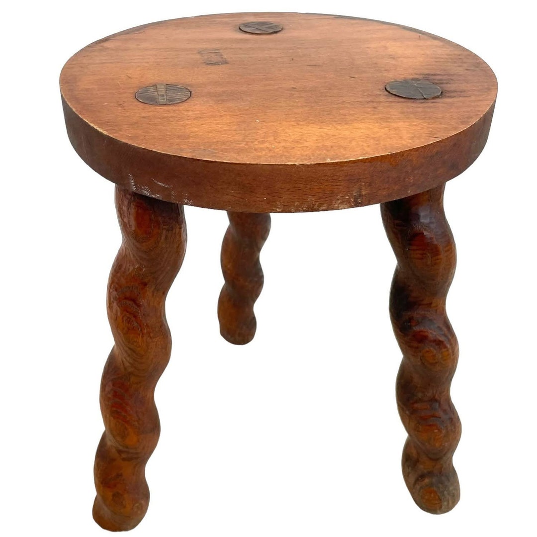 Vintage French Spiral Stool Chair Seat Wooden Wood Milking Kitchen ...