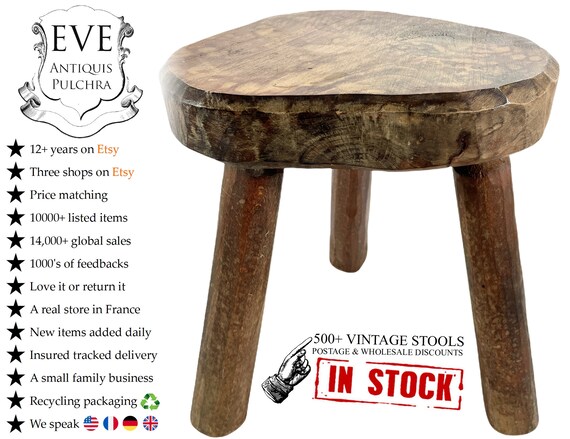 Vintage French Chunky Heavy Strong Stool Table Wooden Wood | Etsy