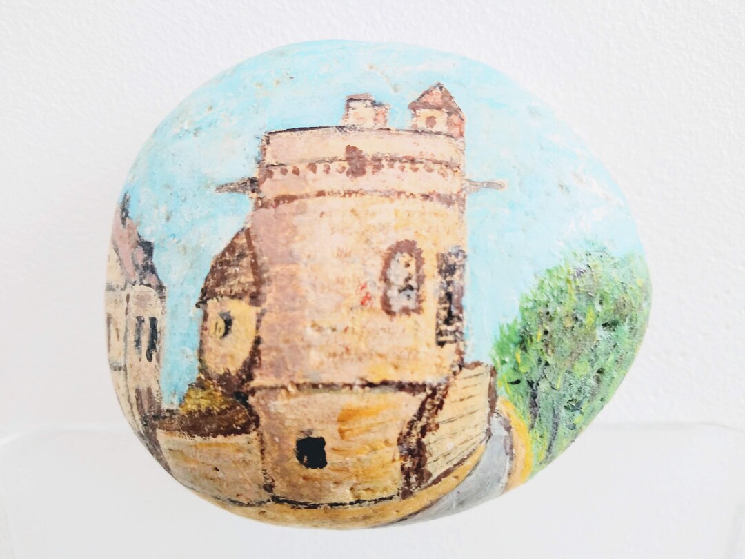Vintage French Castle Tower Chateux Stone Oil Painting Art Pebble Beach ...