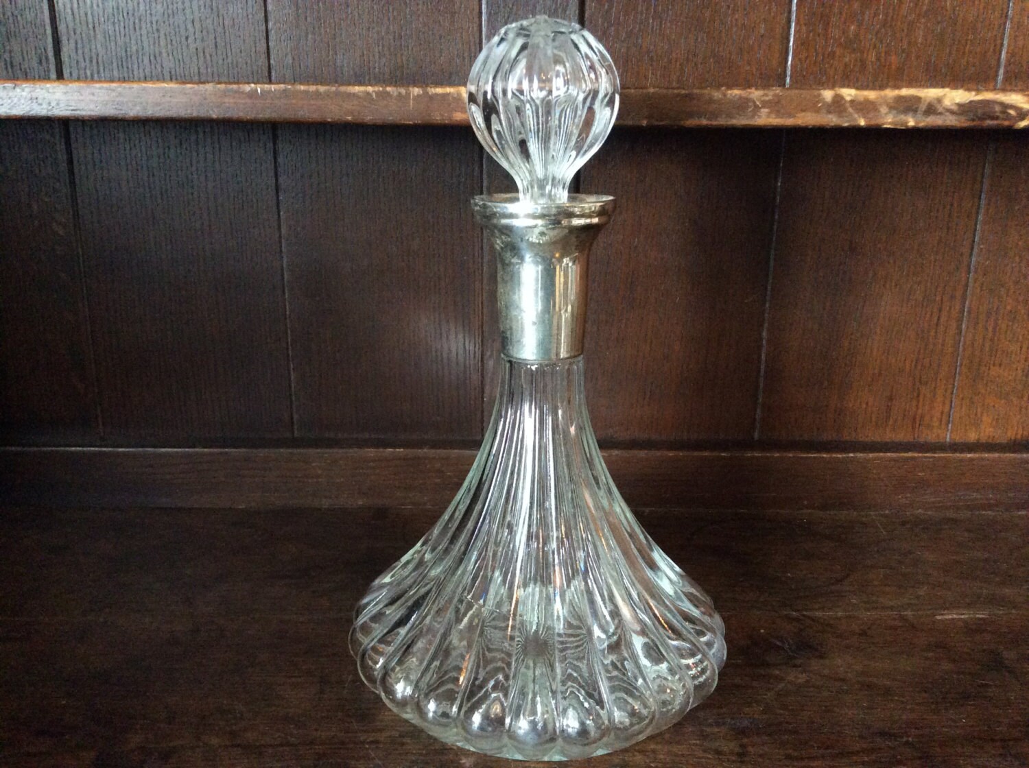 Vintage French Large Decanter With Silver Coloured Neck Bar - Etsy