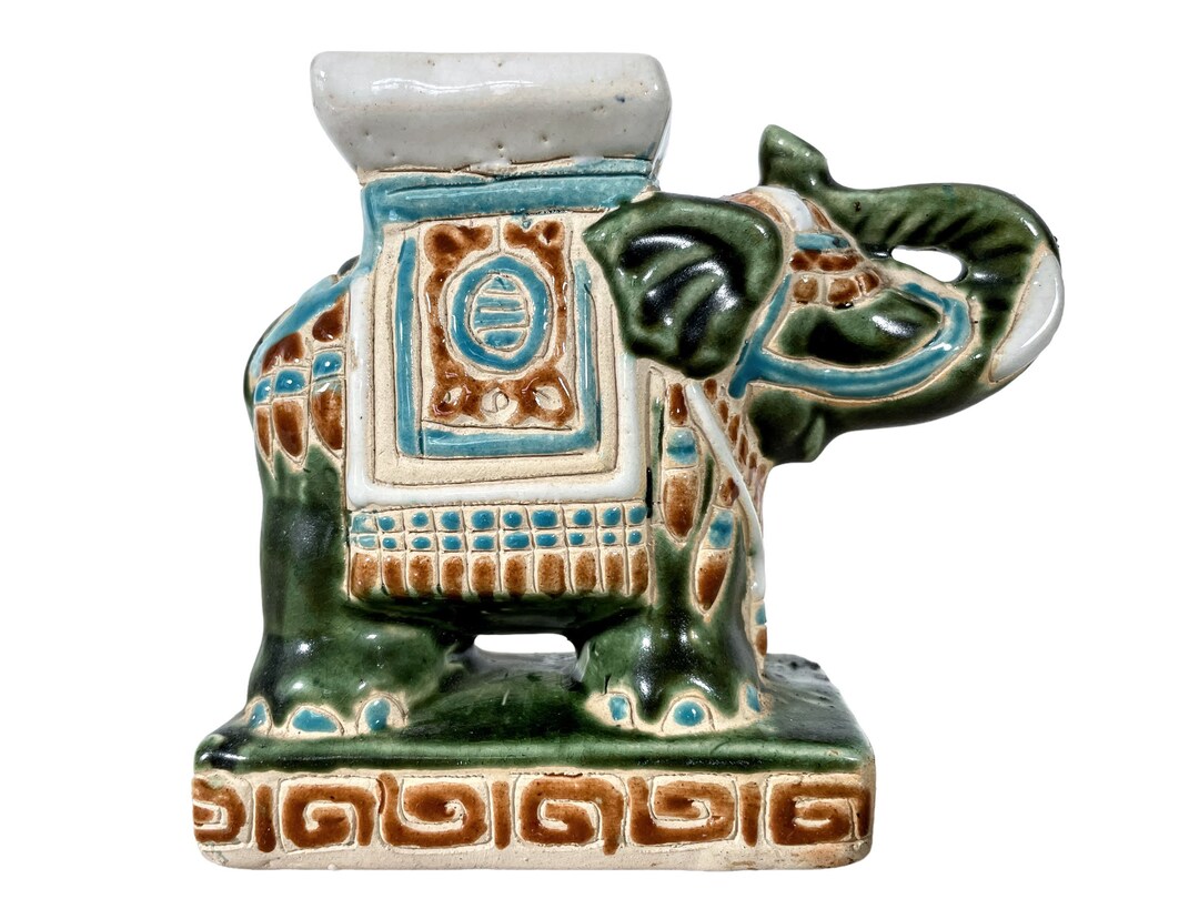 Vintage Chinese Elephant Ceramic Pot Stand Plinth Rest Turquoise Green ...
