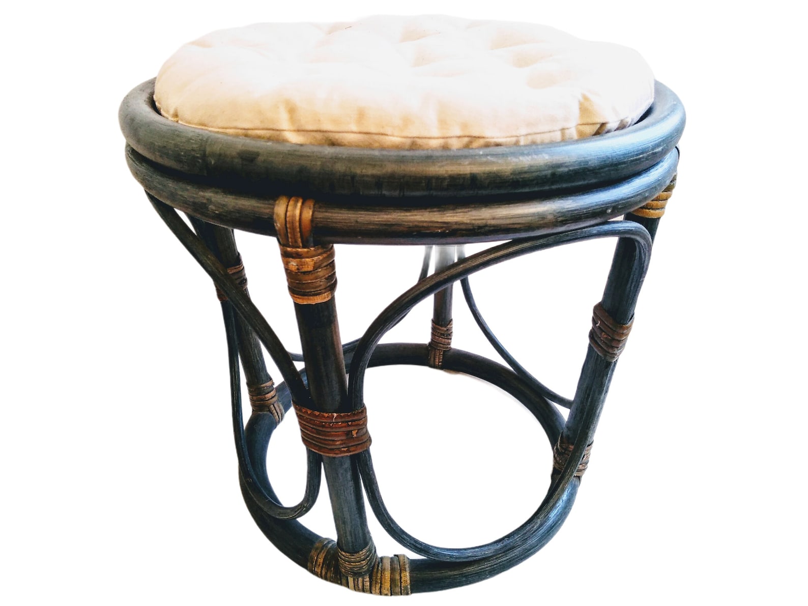 Stool Vintage French Wood Wooden Pole Sea Blue Green Cushioned Compact ...