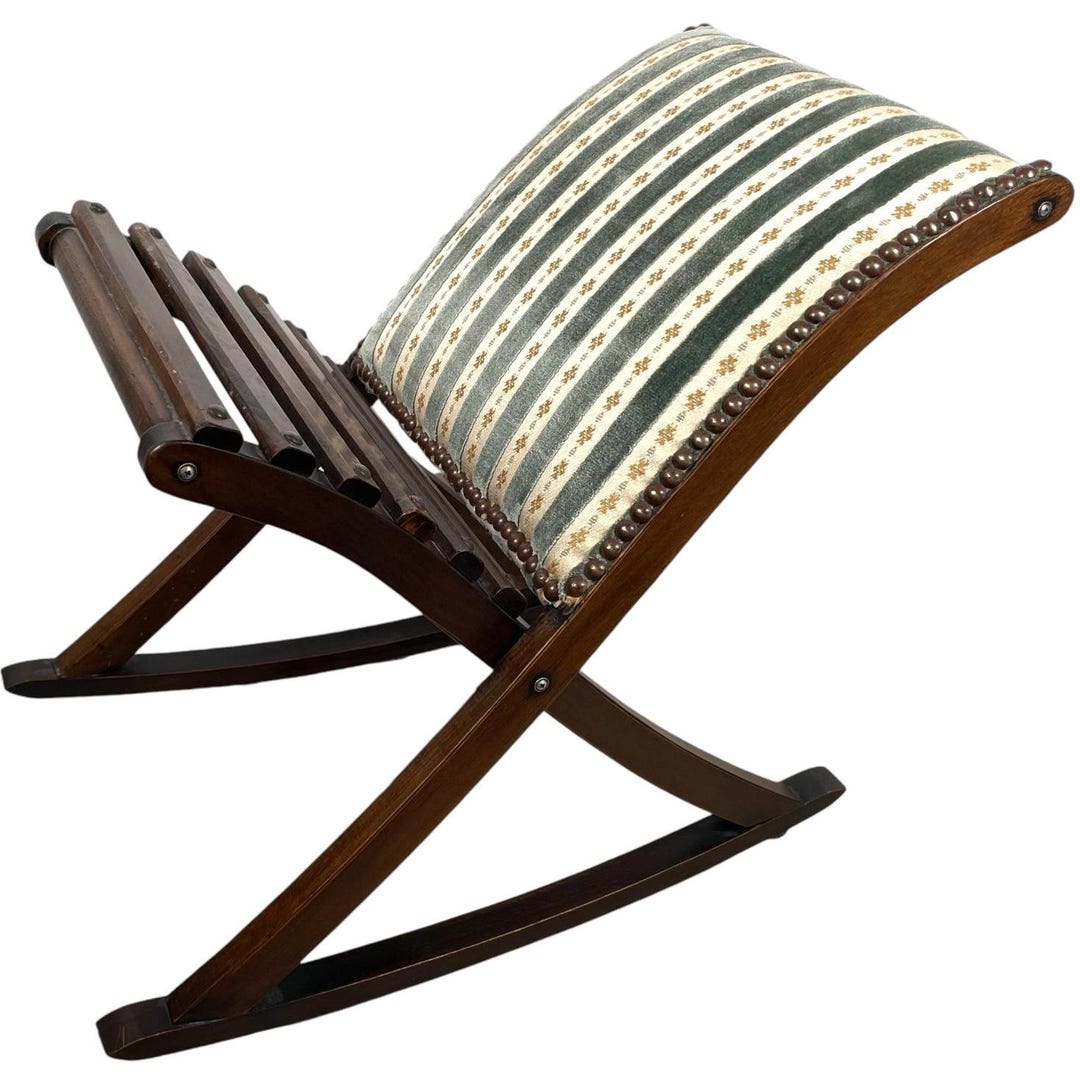 Vintage Footstool French Rocking Self Adjusting Padded Wood Wooden Foot ...