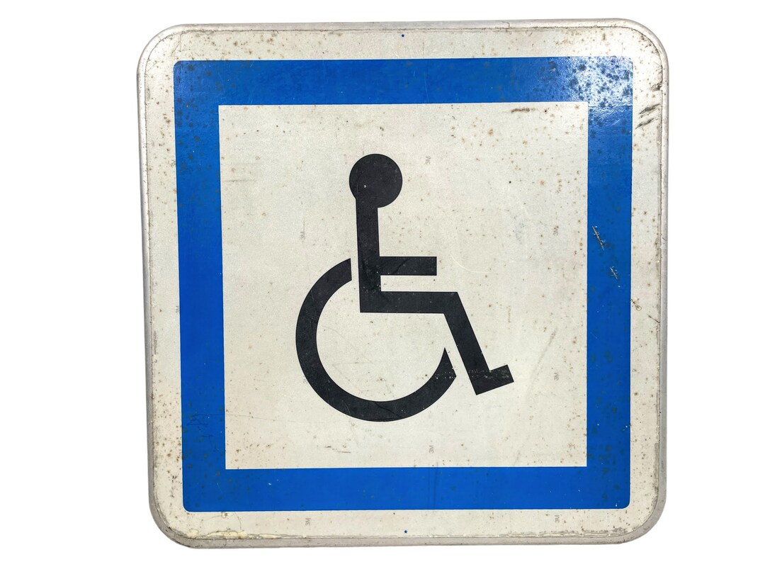 Vintage French Disabled Wheelchair Sign White Blue Metal Aluminium Path ...