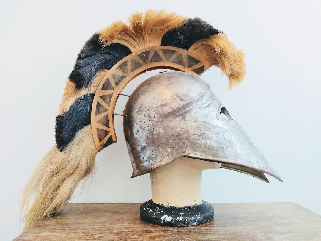 Vintage French Theatre Reproduction Greco-roman Spartan Helmet Black ...