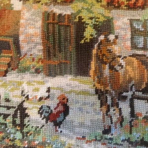 Vintage French Farmhouse Rustic Country Horse Farming Cross Stitch ...