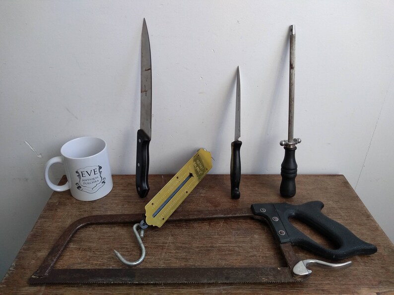 Vintage French Butcher Meat Tool Knife Saw Sharpener Hanging | Etsy