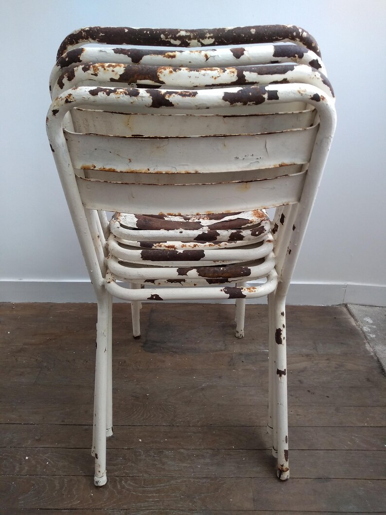 Vintage French Metal Rusty White Bistro Cafe Chair Seat Kitchen Side ...