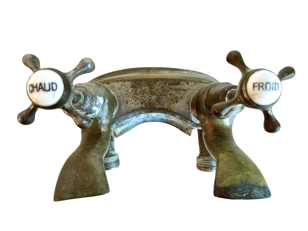 Antique French Metal Brass Bronze Kitchen Sink Bathroom Hot Cold Froid ...