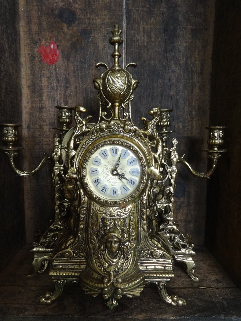 Vintage Heavy Brass Electronic Reproduction Clock With Candle - Etsy Canada