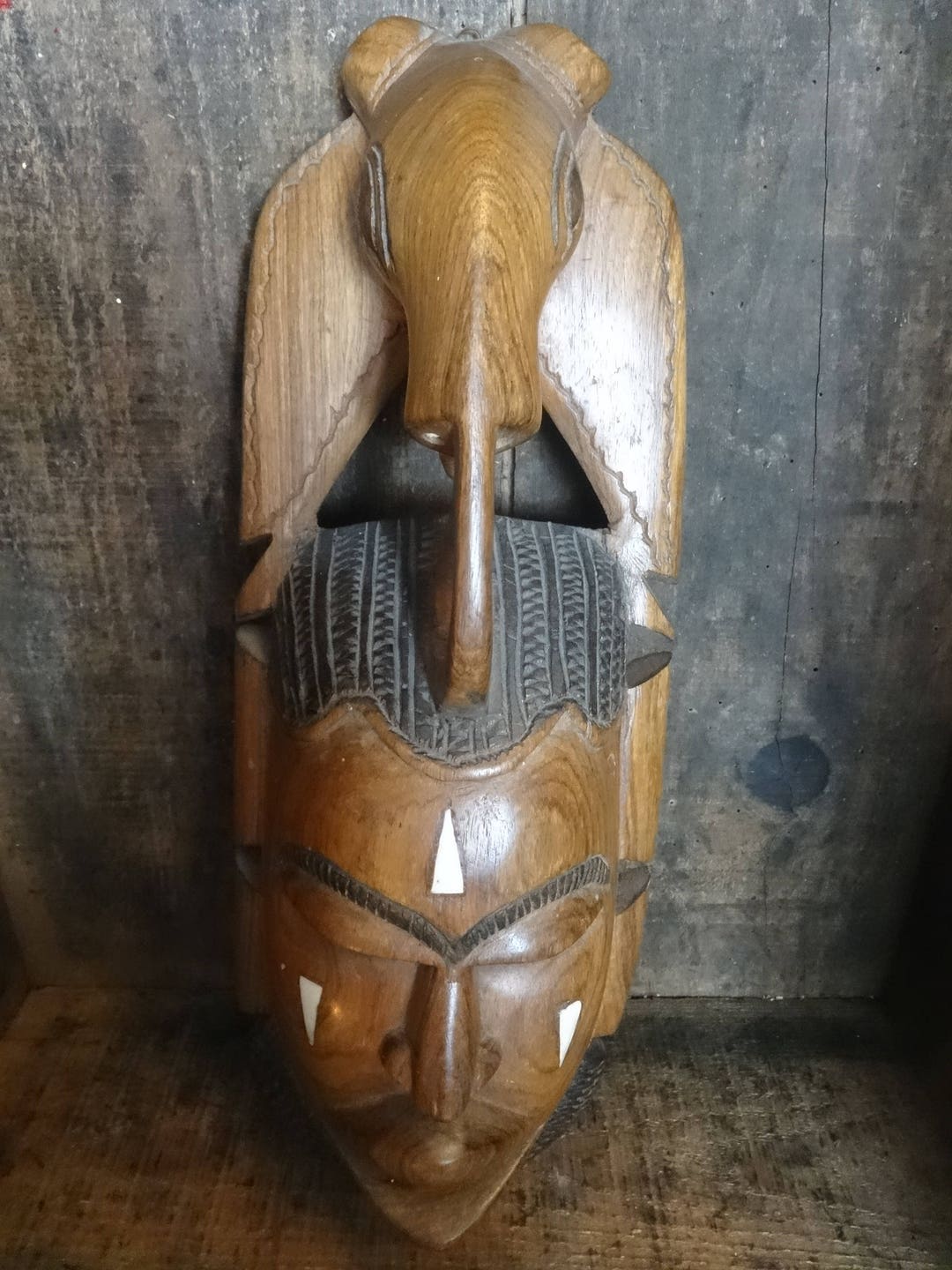Vintage African Figurine Mask Statue Primitive Art Carving Wooden Wood ...