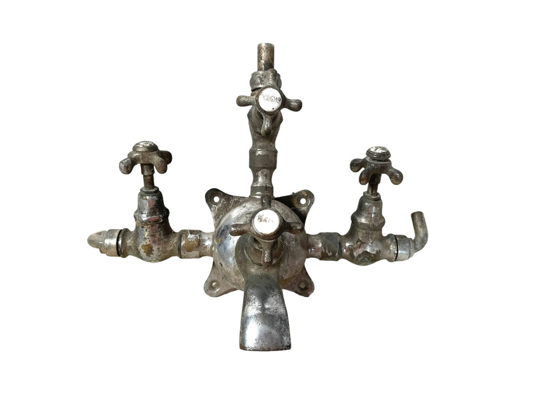 Antique French Metal Bathroom Bath Shower Hot Cold Froid Chaud Faucet ...