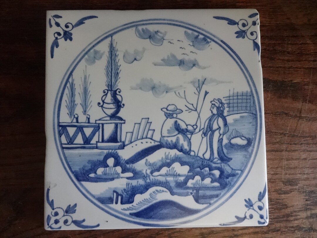 Vintage Italian Delft Style Large Wall Tile Blue White Sold ...