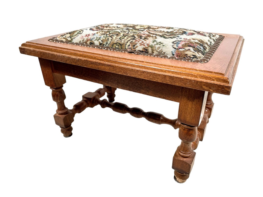Vintage French Cushioned Bench Foot Stool Cushion Padded Bench Wooden ...