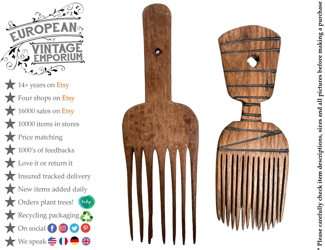 Vintage African Pair of Hair Combs Afro Pick Woman Man - Etsy