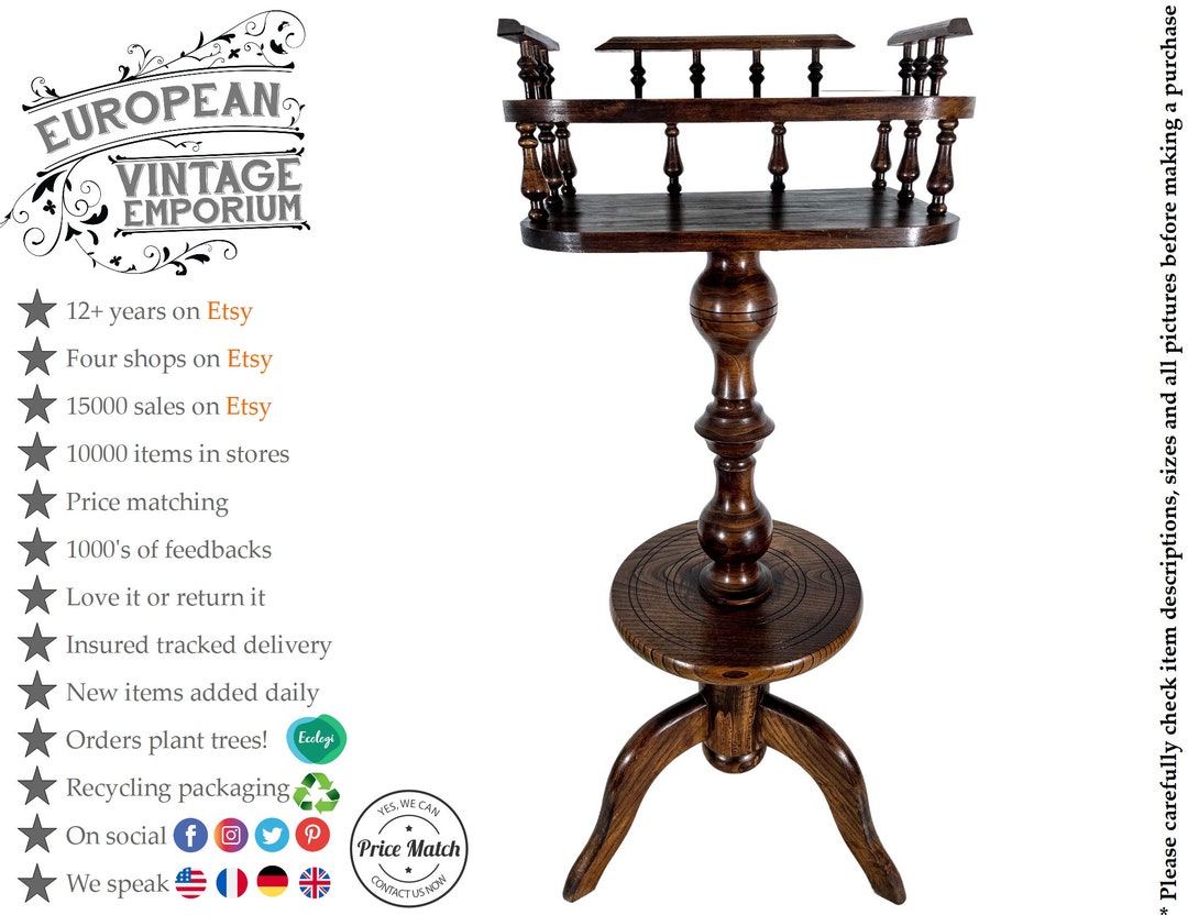 Vintage French Telephone Stand Table Wood Brown Side Flower Pot ...