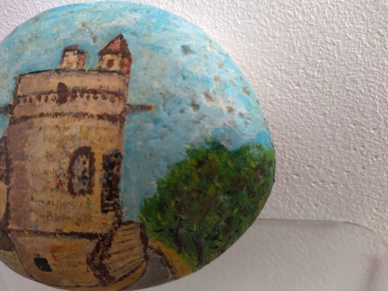 Vintage French Castle Tower Chateux Stone Oil Painting Art Pebble Beach ...