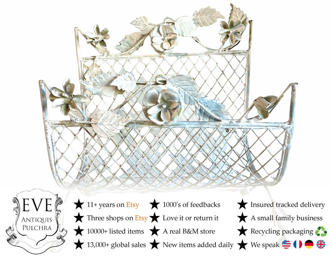 Vintage French White Metal Book Magazine Newspaper Document Rack ...