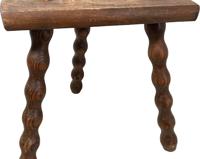 Vintage French Wooden Bobbin Leg Milking Stool Chair Seat Table Farm D ...