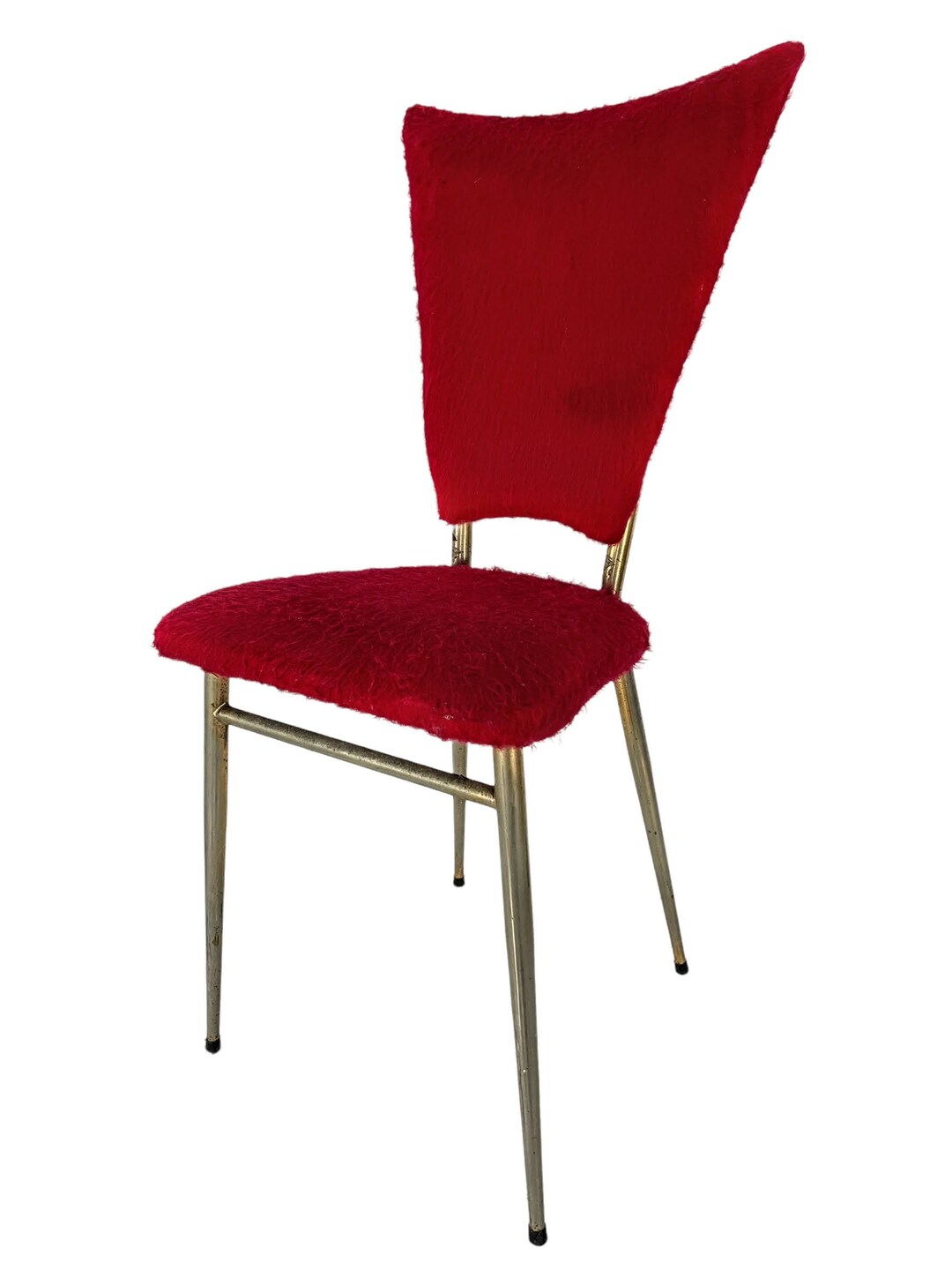 Vintage French Chair Faux Fake Red Coloured Fur Wooden Metal Seat ...
