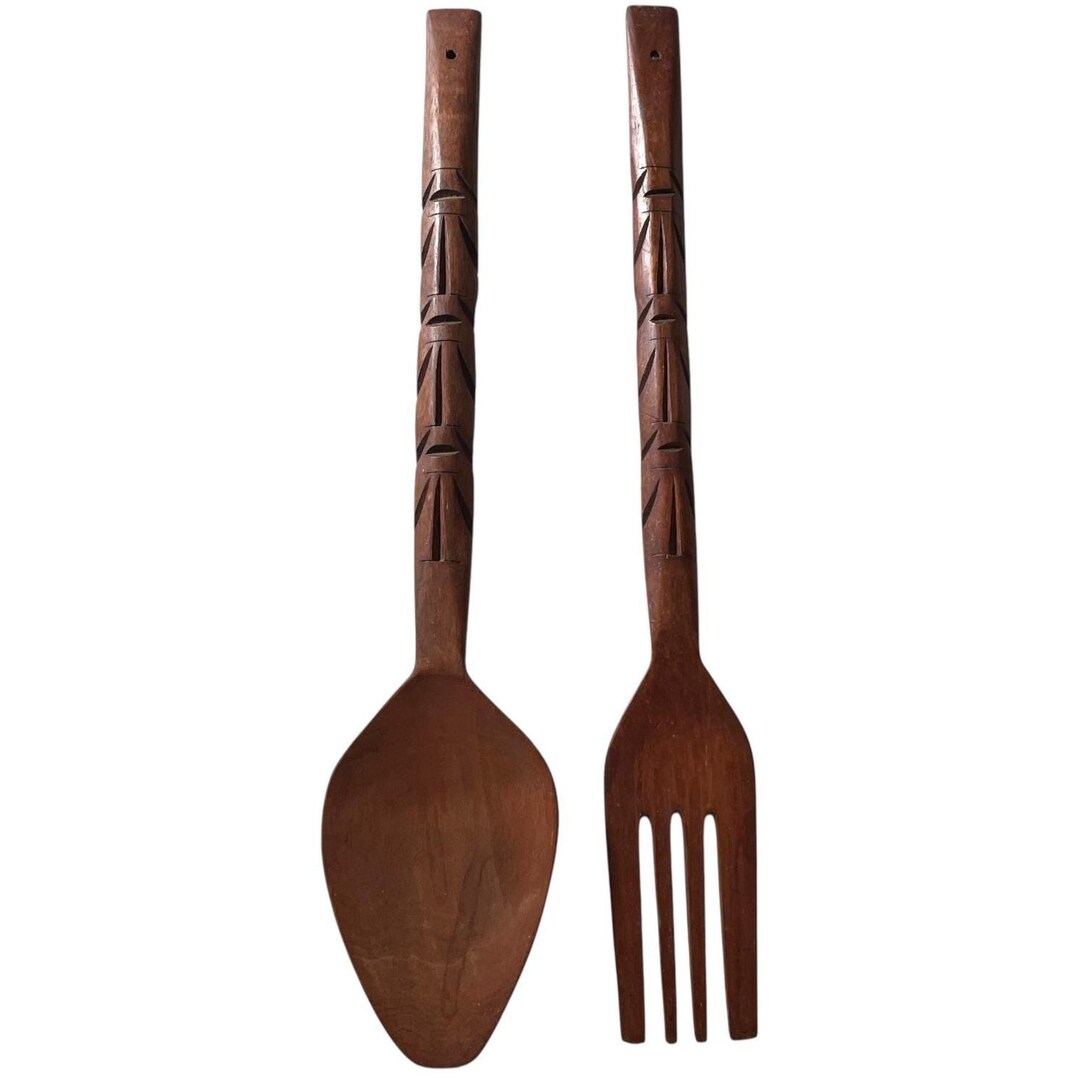Vintage Filipino Carved Wood Wooden Large Decorative Spoon and Fork ...
